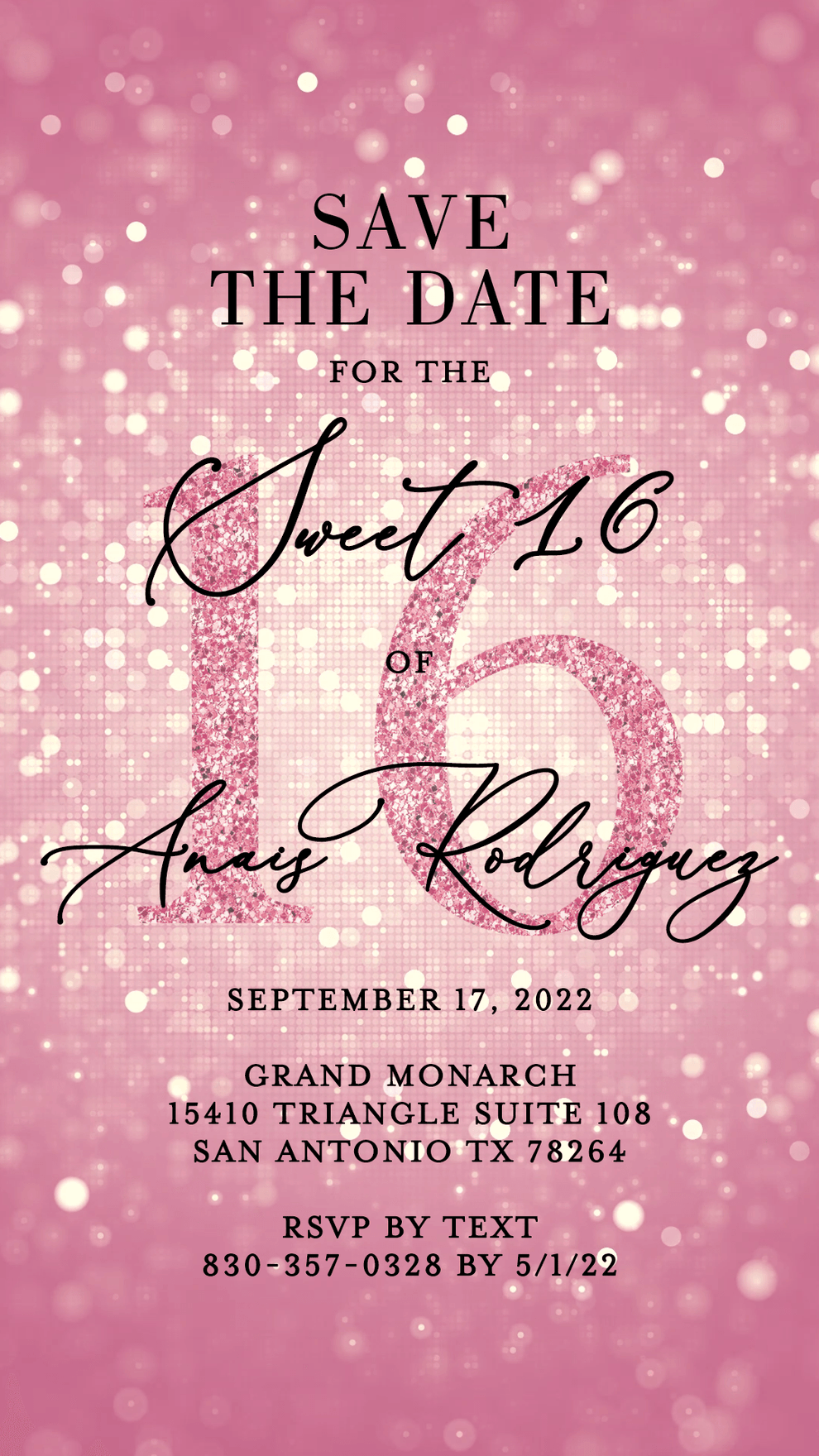 Sweet 16 animated Blush Glitter Birthday Invitation, Video 16th ...